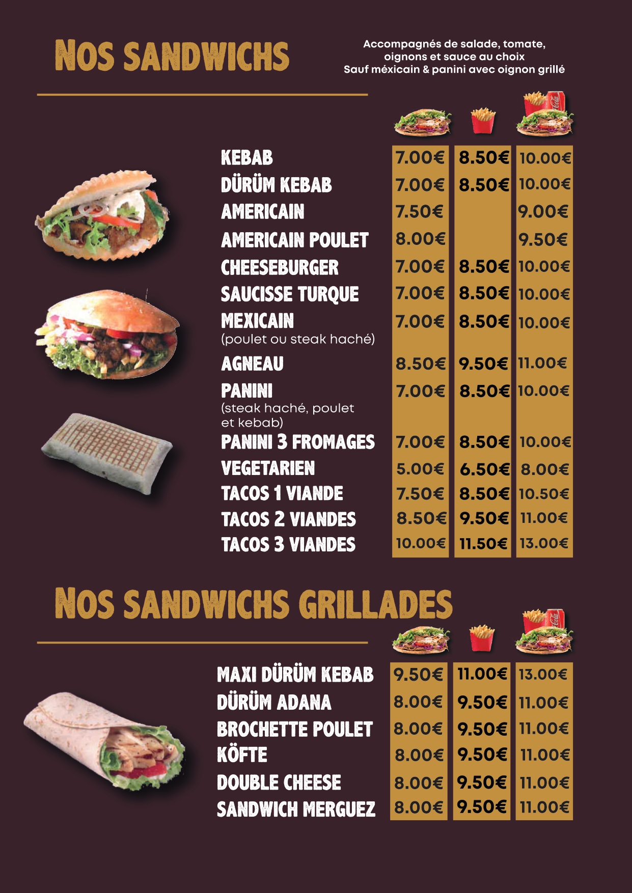 La carte - 3maisonskebab